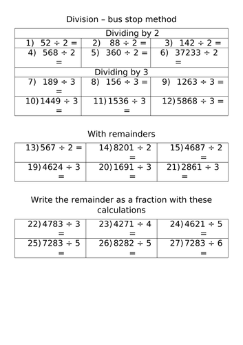 Bus stop division | Teaching Resources
