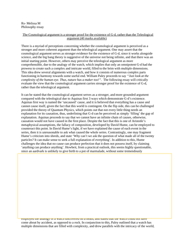 OCR A Level RS- A* Philosophy essay on the Cosmological vs Teleological ...