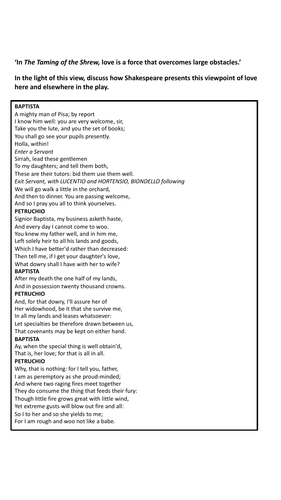 AQA A-level English Literature - Love Through the Ages The Taming of ...