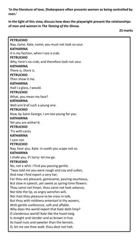 AQA A-level English Literature - Love Through the Ages The Taming of ...