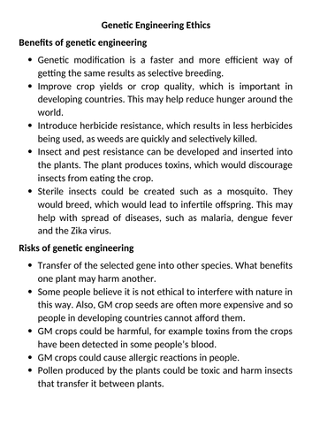 KS4 AQA GCSE Biology (Science) Genetic Engineering Lesson & Activities ...