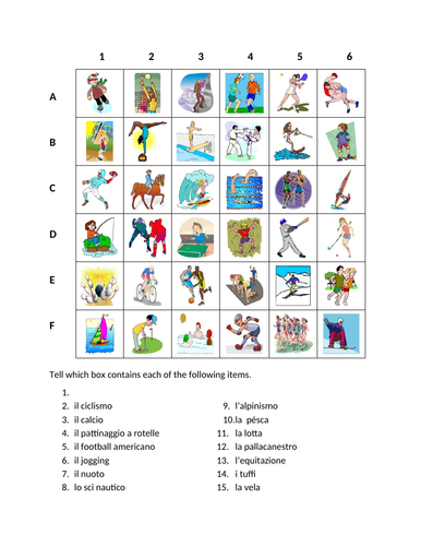 Sport (Sports in Italian) Find it Worksheet | Teaching Resources