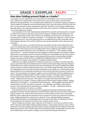 How is Ralph presented in Lord of the Flies: Grade 9 model response ...