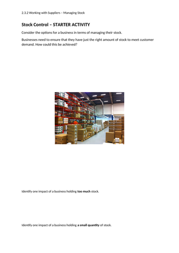 3. Managing Stock - Topic 2.3 - Edexcel GCSE Business - Theme 2 ...