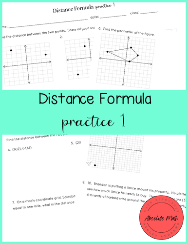 Distance Formula Practice 1 | Teaching Resources