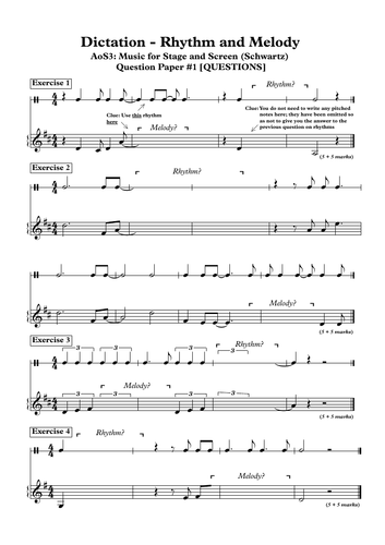 GCSE MUSIC DICTATION - RHYTHM & MELODY (AoS 3 - Music for Stage ...