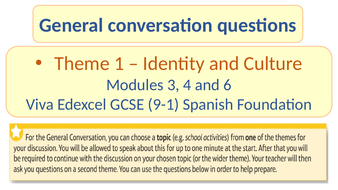 Spanish General Conversation Q&A. Theme 1 Identity and Culture Modules ...