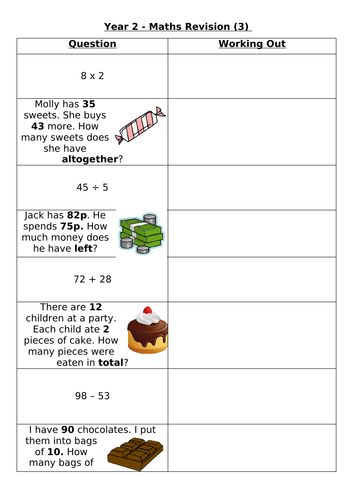 Yr2 Maths SATs Revision Questions Arithmetic & Reasoning | Teaching ...