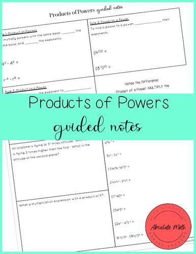 Products of Powers Guided Notes | Teaching Resources