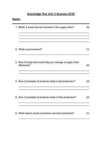 AQA GCSE Business Chapter 3 Business operations test | Teaching Resources