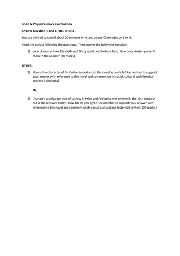 Pride and Prejudice mock exam unit | Teaching Resources Pride and Prejudice mock exam unit | Teaching Resources