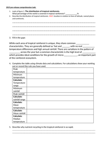 Pre-release Geography 2019 tropical rainforests | Teaching Resources