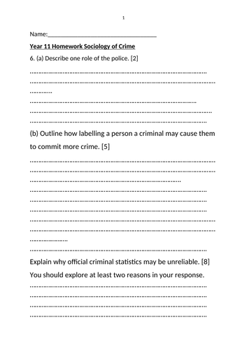 Crime resources for Eduqas GCSE sociology- women and crime, white ...