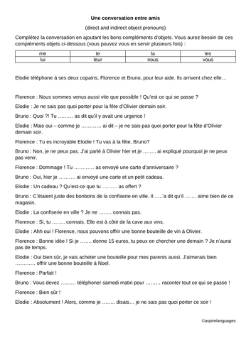 'Une conversation entre amis' - Activity to practise direct and ...