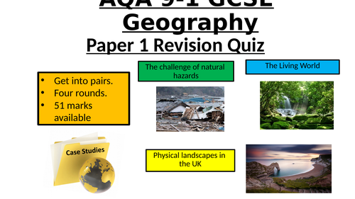 AQA GCSE Geography Paper 1 - Revision Quiz | Teaching Resources