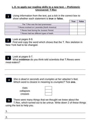Year 6 Reading Questions Comprehension SATs Questions Practice ...