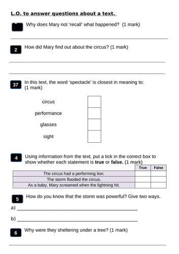Year 6 Reading Questions Comprehension SATs Questions Practice ...
