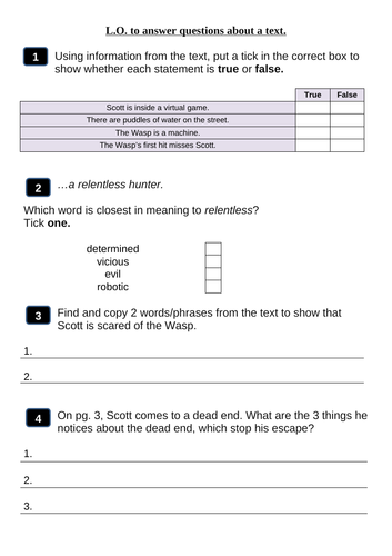 Year 6 Reading Questions Comprehension SATs Questions Practice ...