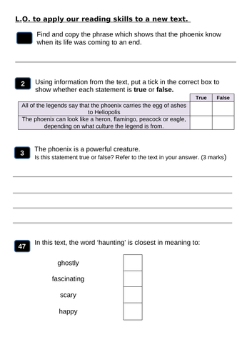 Year 6 Reading Questions Comprehension SATs Questions Practice ...