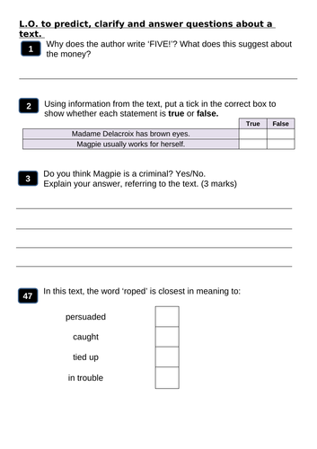 Year 6 Reading Questions Comprehension SATs Questions Practice ...