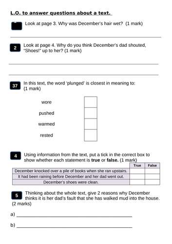 Year 6 Reading Questions Comprehension SATs Questions Practice ...