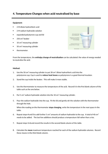 GCSE CHEMISTRY - TEMPERATURE CHANGES REQUIRED PRACTICAL | Teaching ...