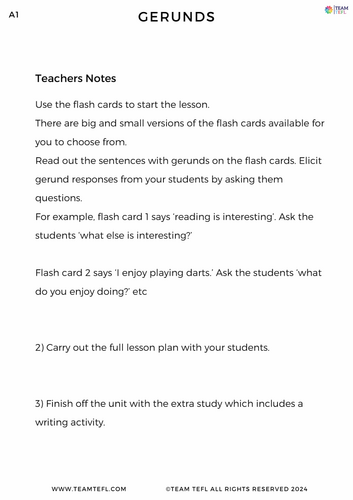 Gerund ESL Lesson Plan A1 Beginner | Teaching Resources