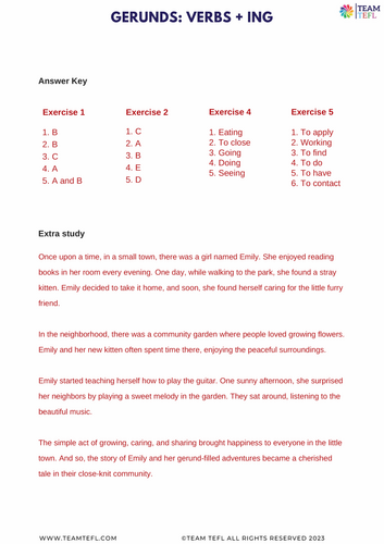 Gerund ESL Lesson Plan A1 Beginner | Teaching Resources