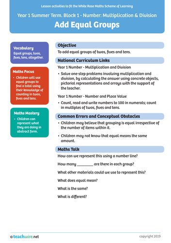 Y1 Summer Term – Block 1: Number: Multiplication & Division – Add Equal ... Y1 Summer Term – Block 1: Number: Multiplication & Division – Add Equal ...