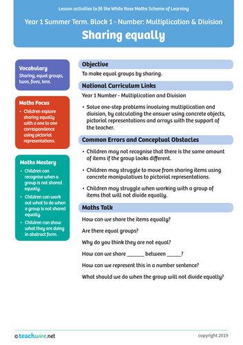 Y1 Summer Term – Block 1: Number: Multiplication & Division – Sharing ... Y1 Summer Term – Block 1: Number: Multiplication & Division – Sharing ...