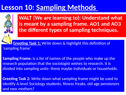Sociology Research Methods Lesson 10 Sampling | Teaching Resources