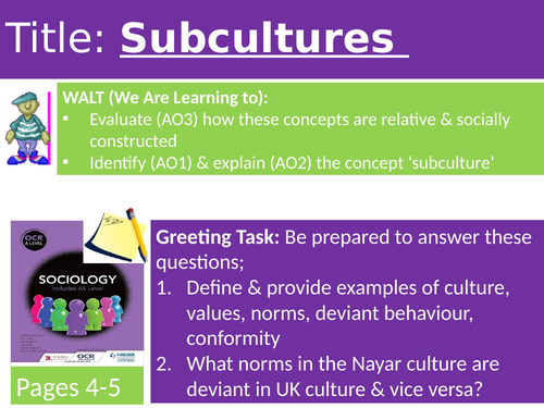 #SOCCUID Socialisation, Culture & Identity Lesson 2 Subcultures ...