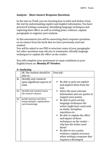 'Trash' by Andy Mulligan - Fully resourced scheme of work for a ...