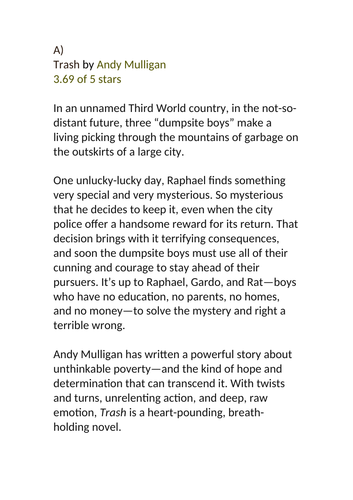 'Trash' by Andy Mulligan - Fully resourced scheme of work for a ...