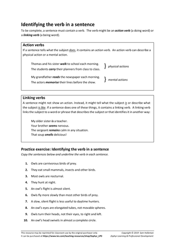 Verbs - lesson & worksheet | Teaching Resources