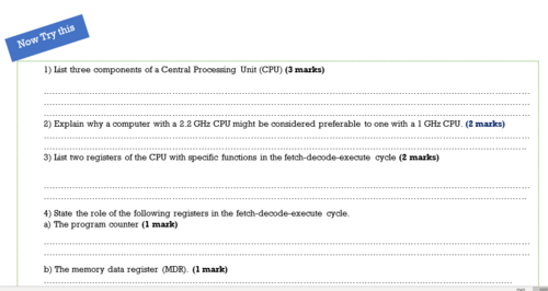 Central Processing Unit (CPU)- Fetch-Decode-Execute cycle - Revision Guide with questions KS4 ...