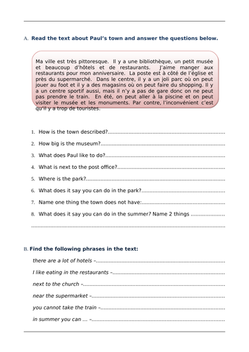 French lessons on town Ma Ville | Teaching Resources