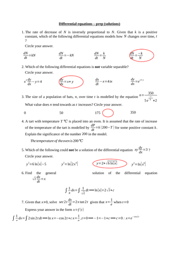 Differential equations (new A level maths) | Teaching Resources