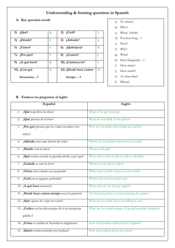 GCSE Spanish Mastering Question Words (Exam Skills) | Teaching Resources
