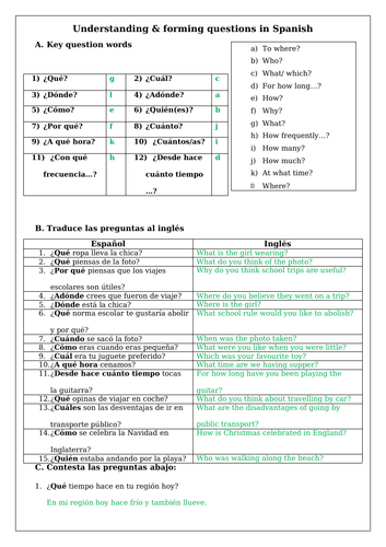 GCSE Spanish Mastering Question Words (Exam Skills) | Teaching Resources