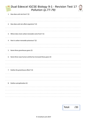 Igcse Edexcel Double Award Biology Quick Fire Test Polution