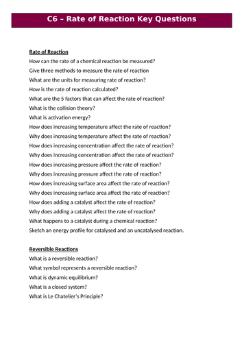 AQA Chemistry Key Recall Questions | Teaching Resources