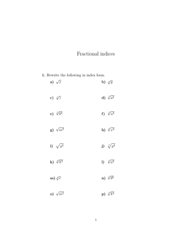 Fractional indices worksheet (with solutions) | Teaching Resources