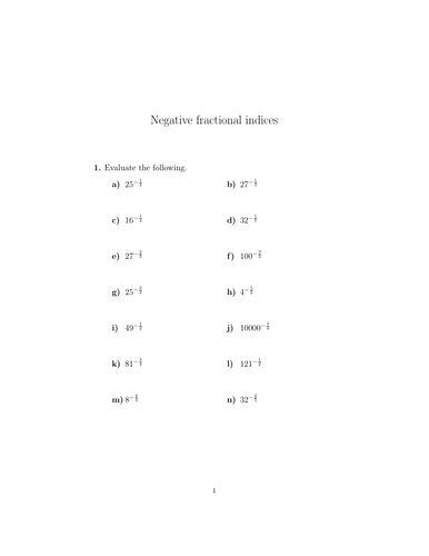 Negative fractional indices worksheet (with solutions) | Teaching Resources Negative fractional indices worksheet (with solutions) | Teaching Resources
