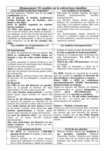 Spanish A Level los cambios en la familia y el matrimonio revision ...