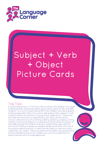 Sentence Building (SVO) Picture Cards | Teaching Resources