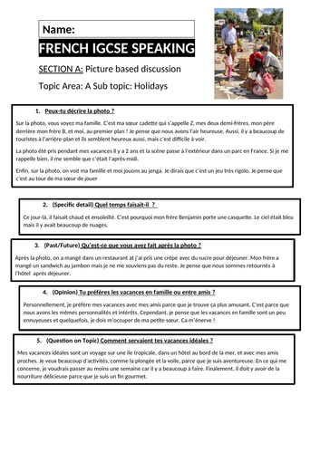 Edexcel IGCSE French Speaking : Task A (Picture description ...