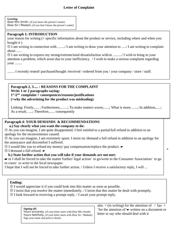 Letter of complaint helping sheet | Teaching Resources