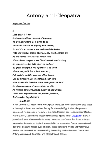 Antony and Cleopatra | Teaching Resources
