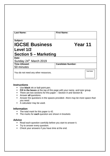 Edexcel IGCSE Business Exam Practice Papers | Teaching Resources